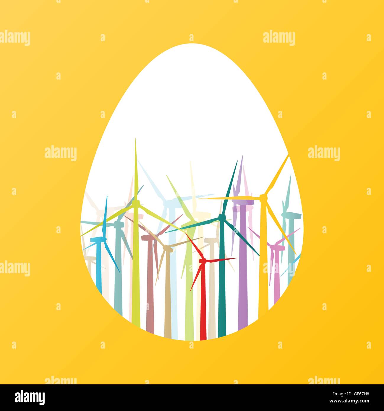 Easter egg with colorful wind electricity generators and windmills in ...