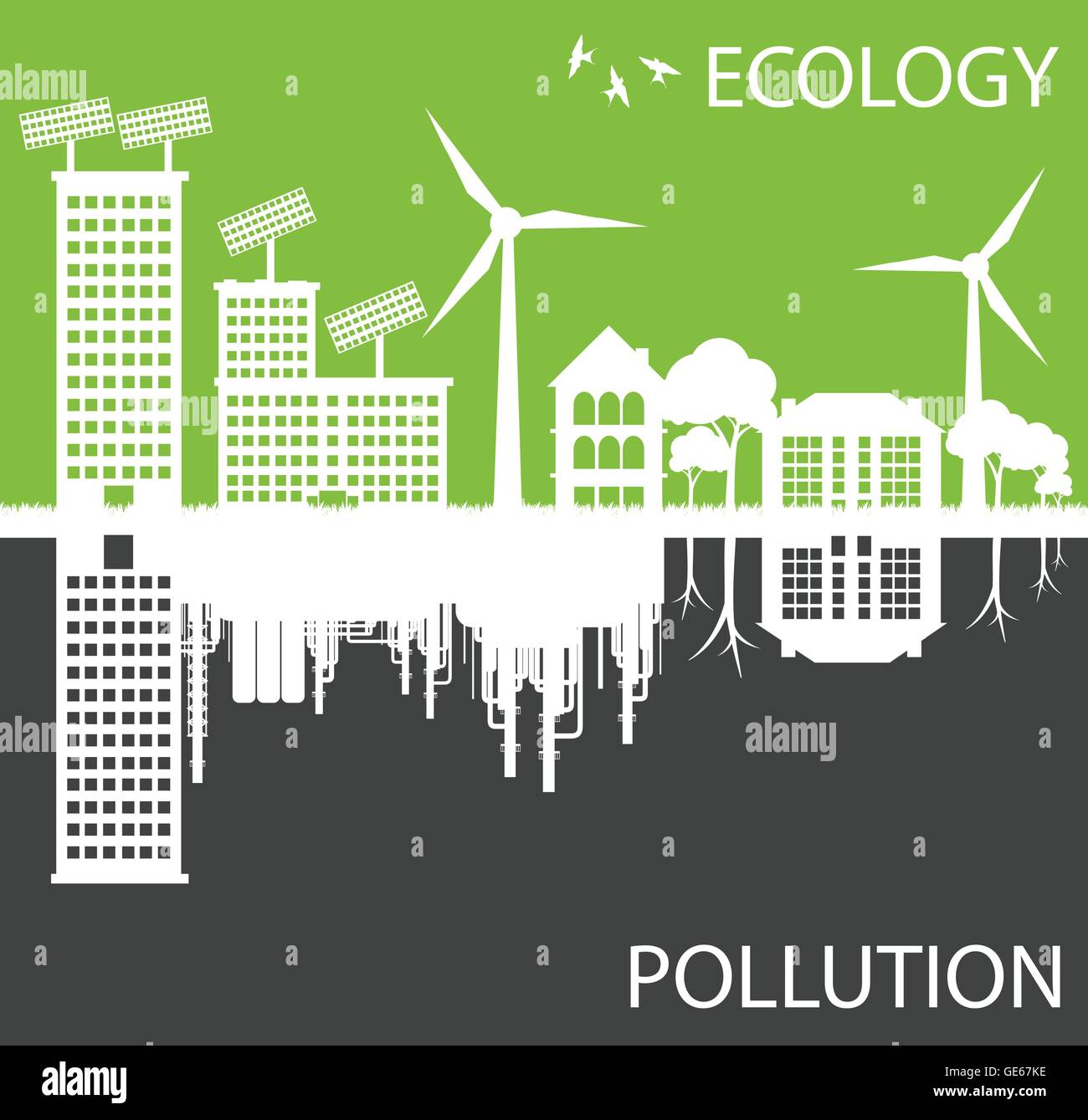 Green ecology city against pollution vector background concept Stock ...