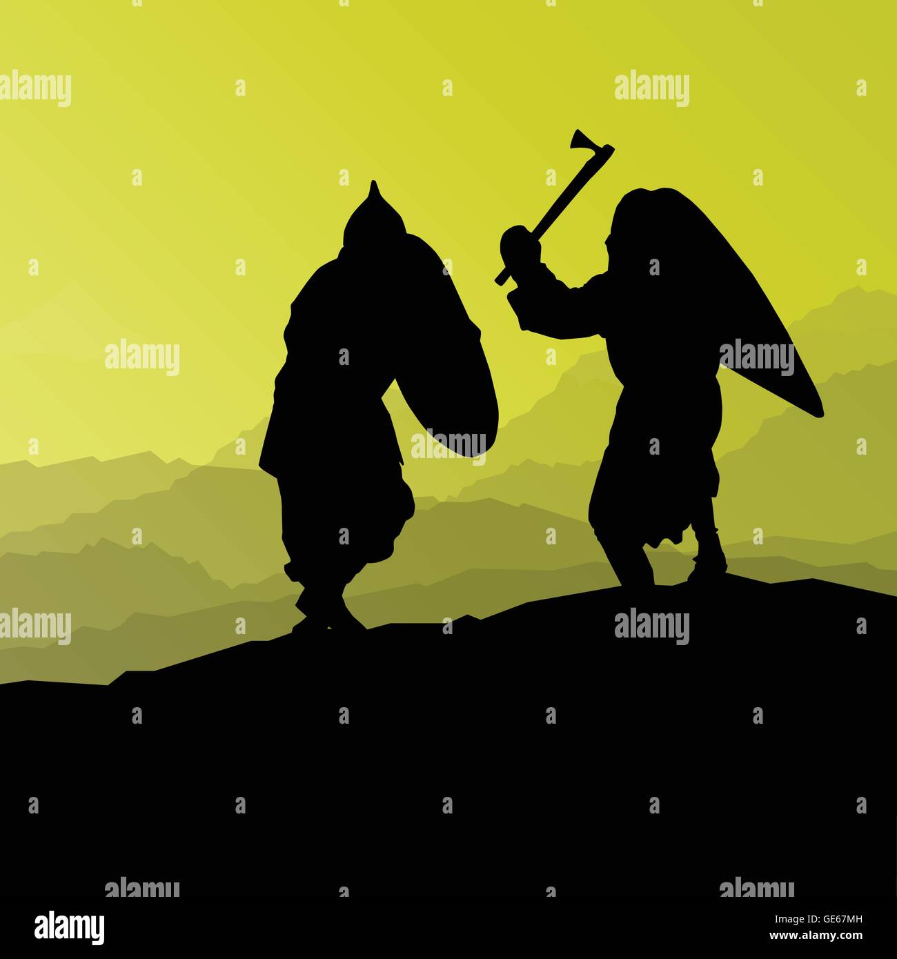 Medieval warrior, crusader vector background landscape concept Stock ...