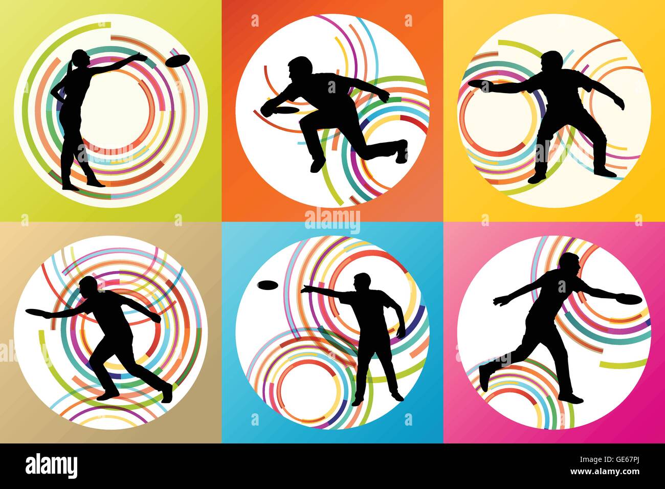 Disk thrower and catcher active people sport background illustration ...
