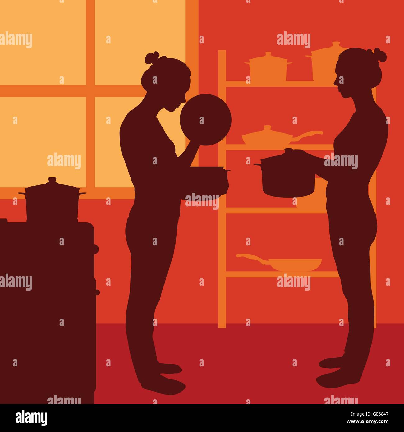 Cook woman or housewife in kitchen vector background Stock Vector Image ...