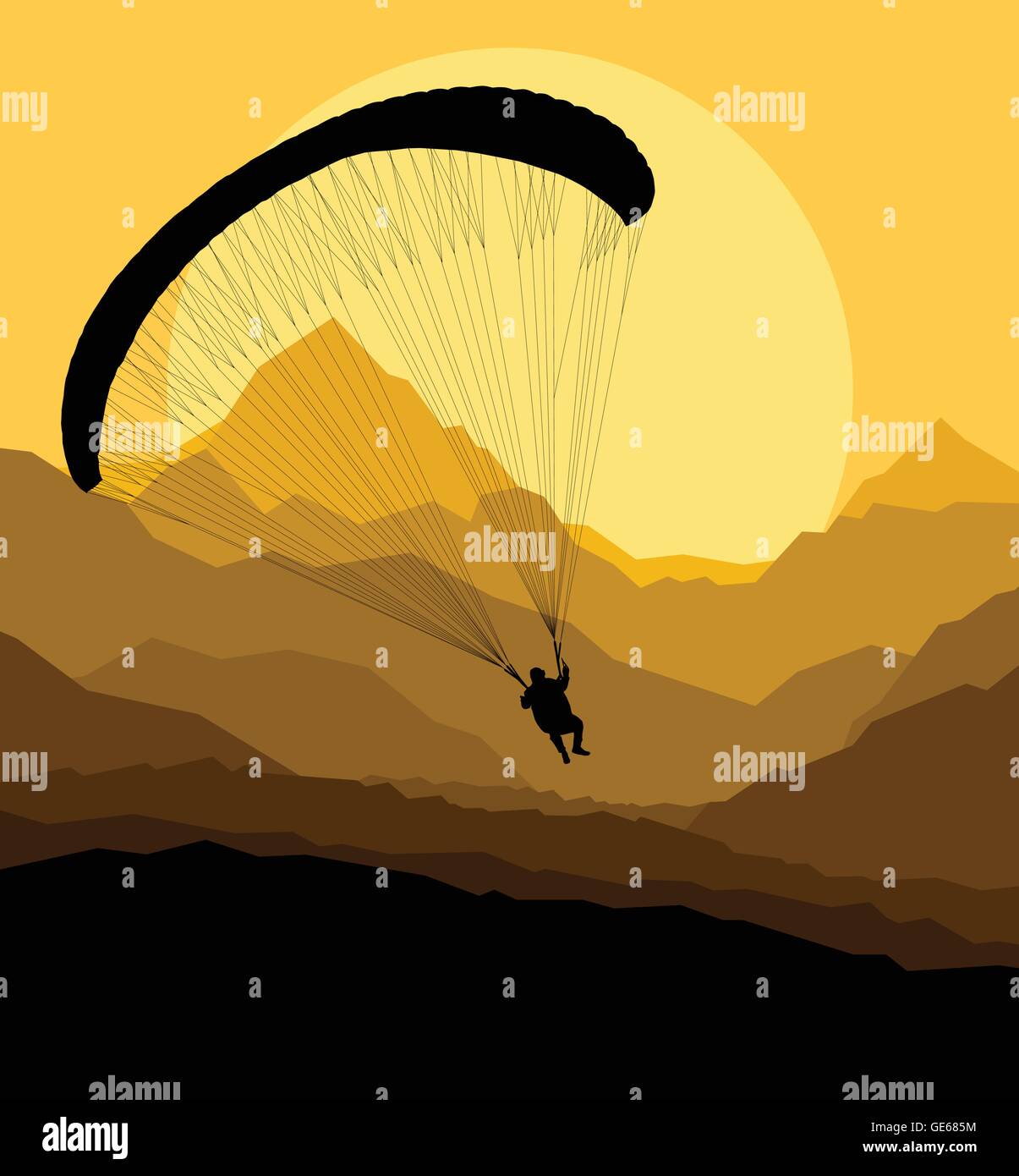 Paragliding vector background landscape concept vector with mountains ...