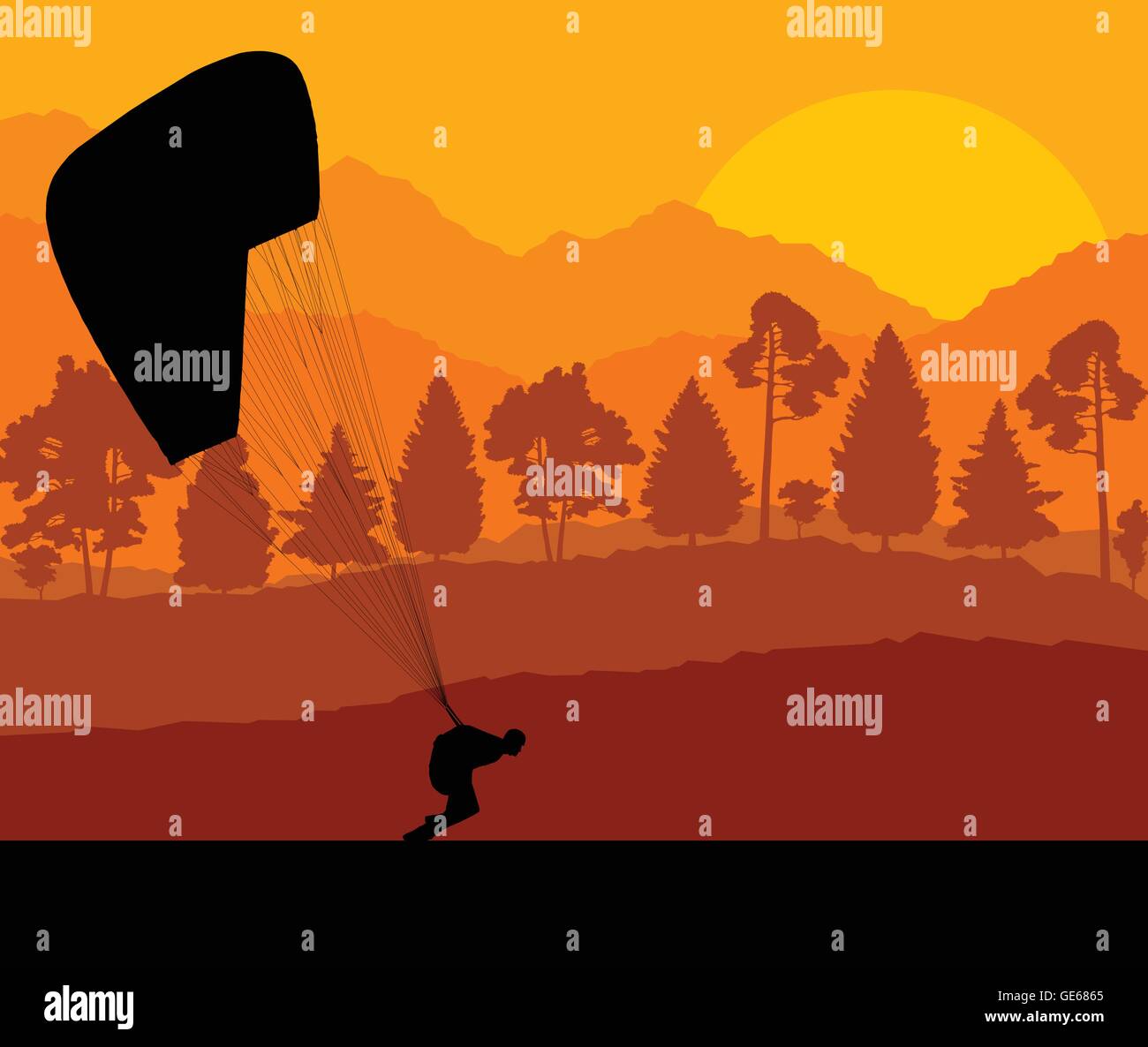 Paragliding vector background landscape concept vector for poster Stock ...