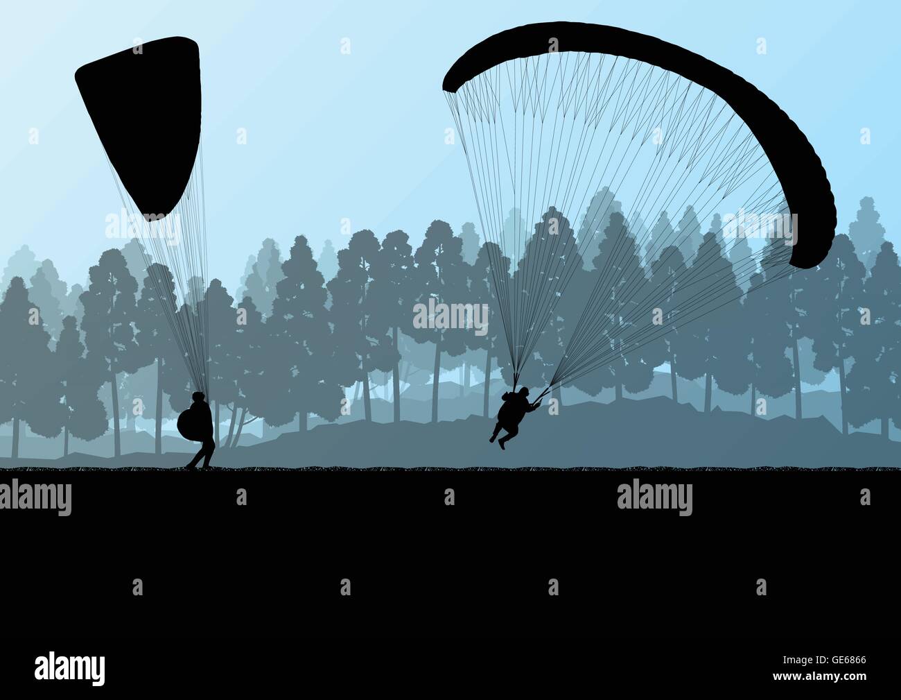 Paragliding vector background landscape concept vector for poster Stock ...