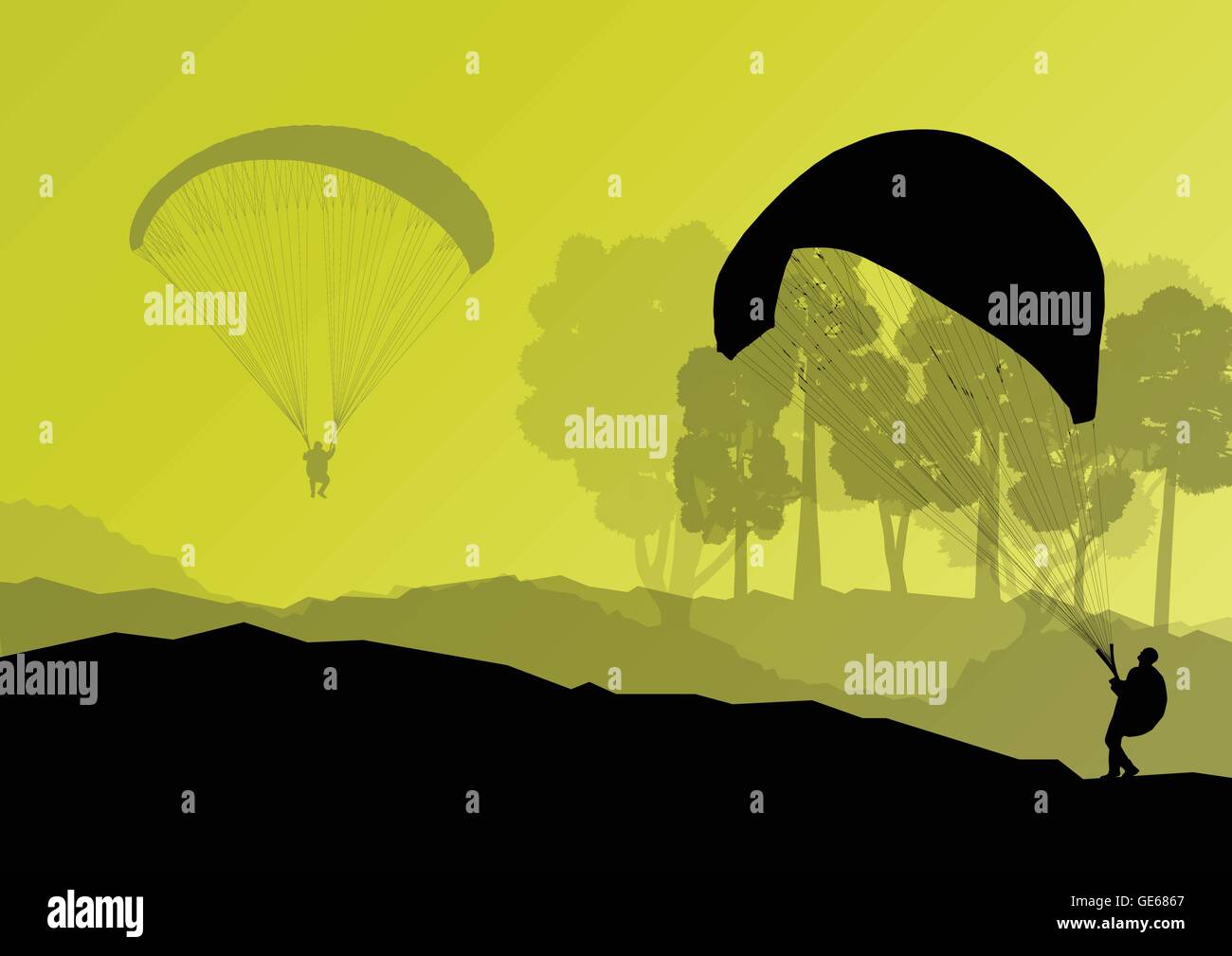 Paragliding vector background landscape concept vector for poster Stock ...