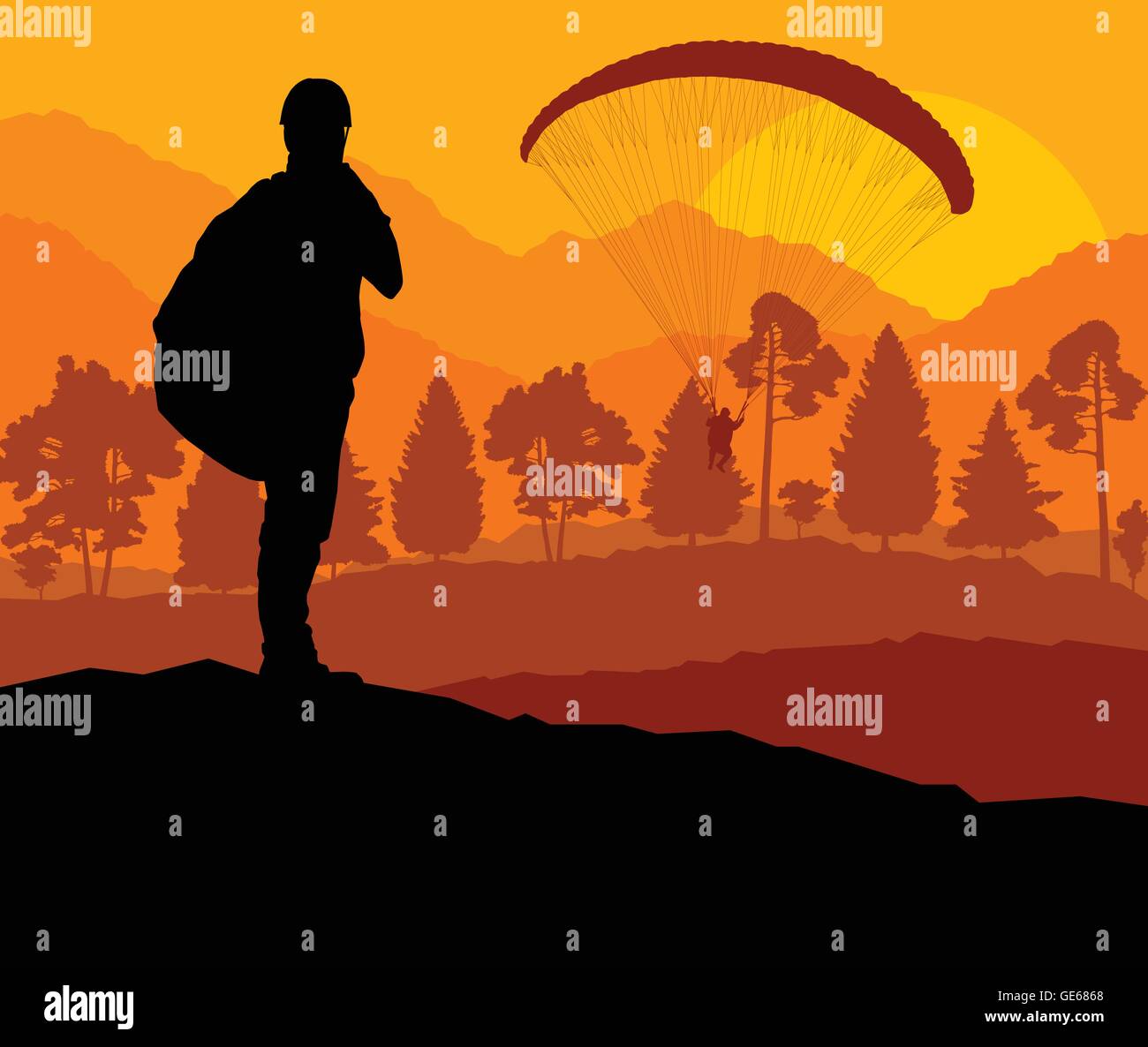 Paragliding vector background landscape concept vector for poster Stock ...