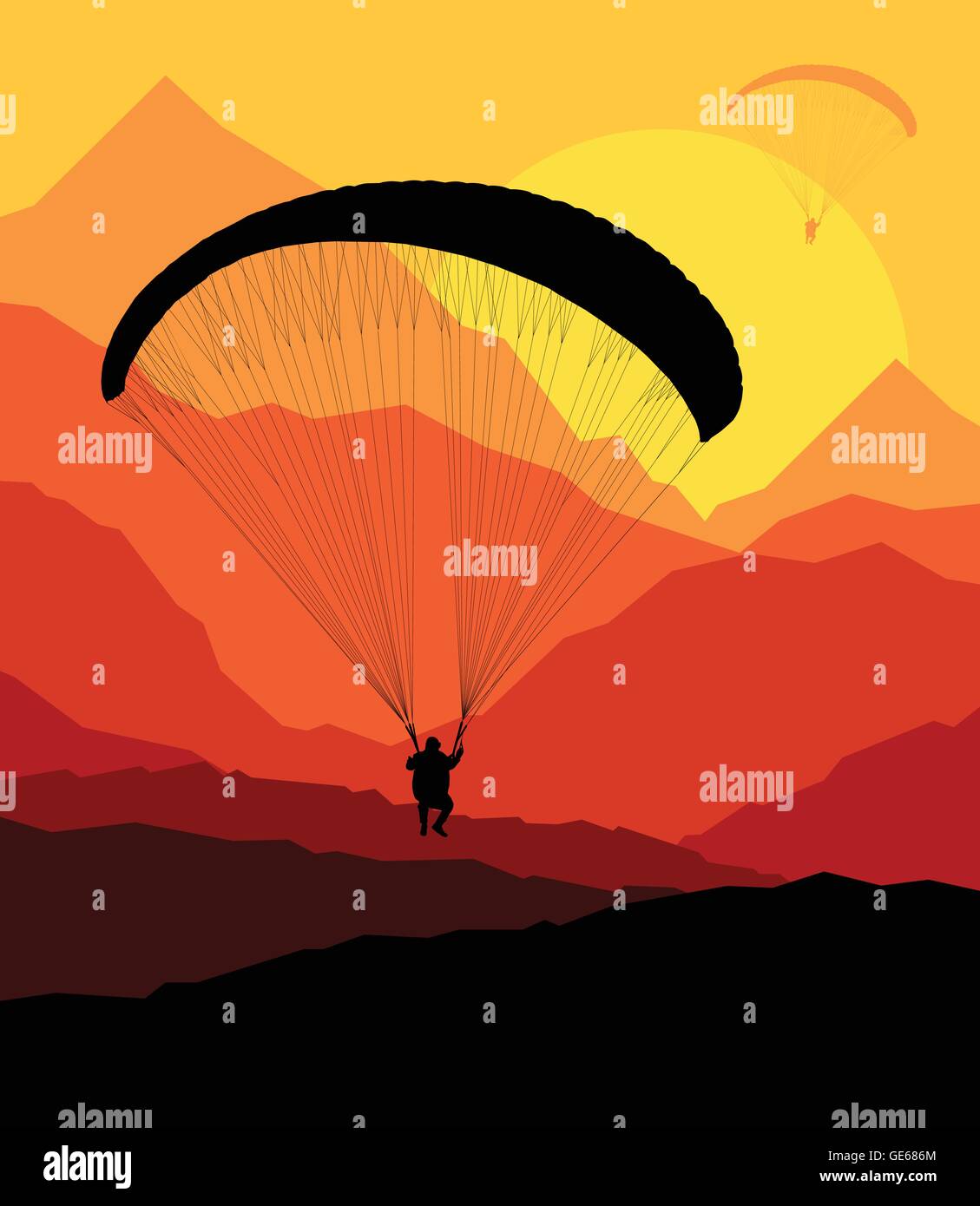 Paragliding vector background landscape concept vector with mountains ...