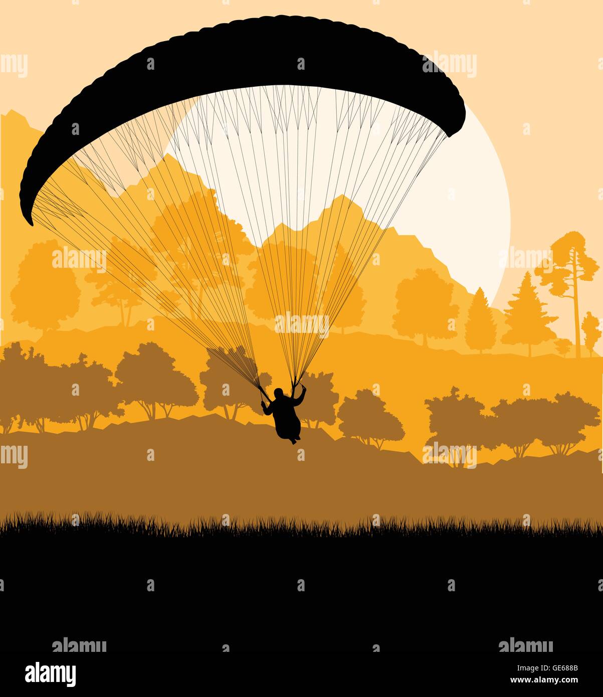 Paragliding vector background landscape concept vector for poster Stock ...
