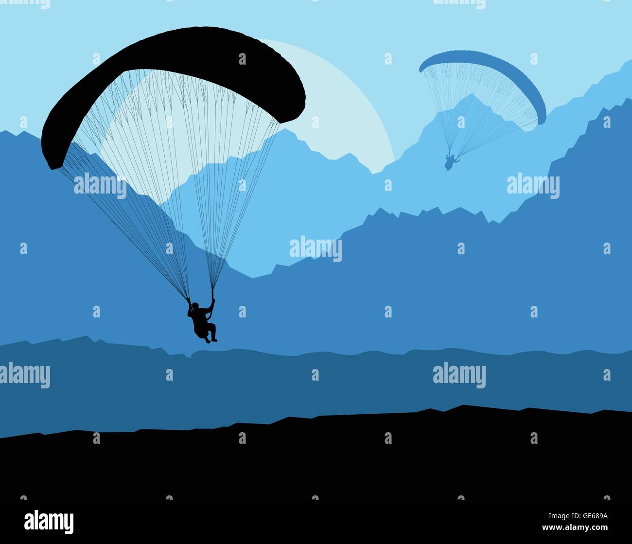 Paragliding vector background landscape concept vector with mountains ...