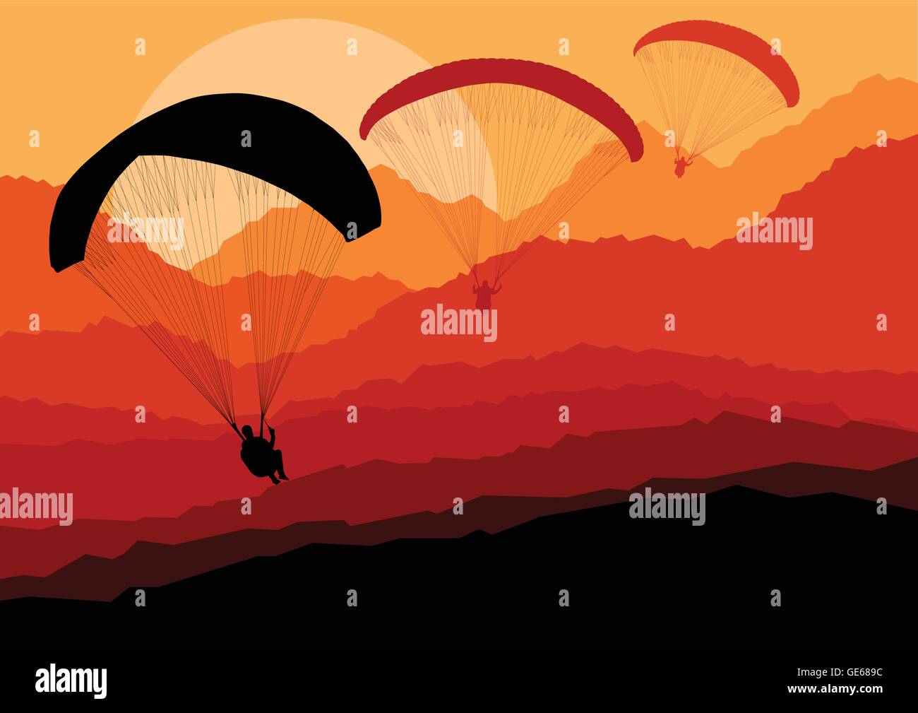Paragliding vector background landscape concept vector with mountains ...