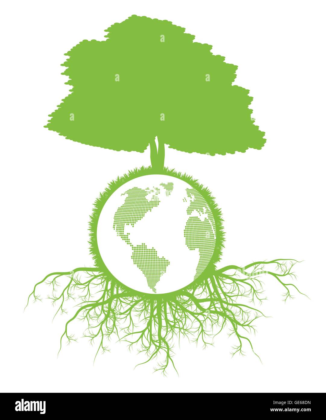 Tree with roots and planet background ecology vector concept for poster ...