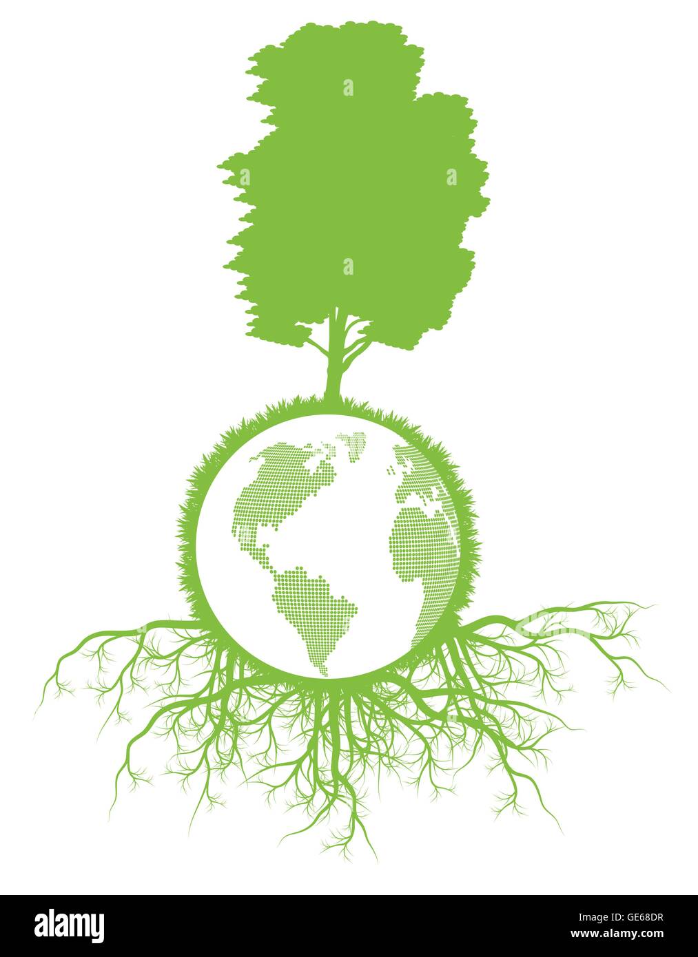 Tree with roots and planet background ecology vector concept for poster ...