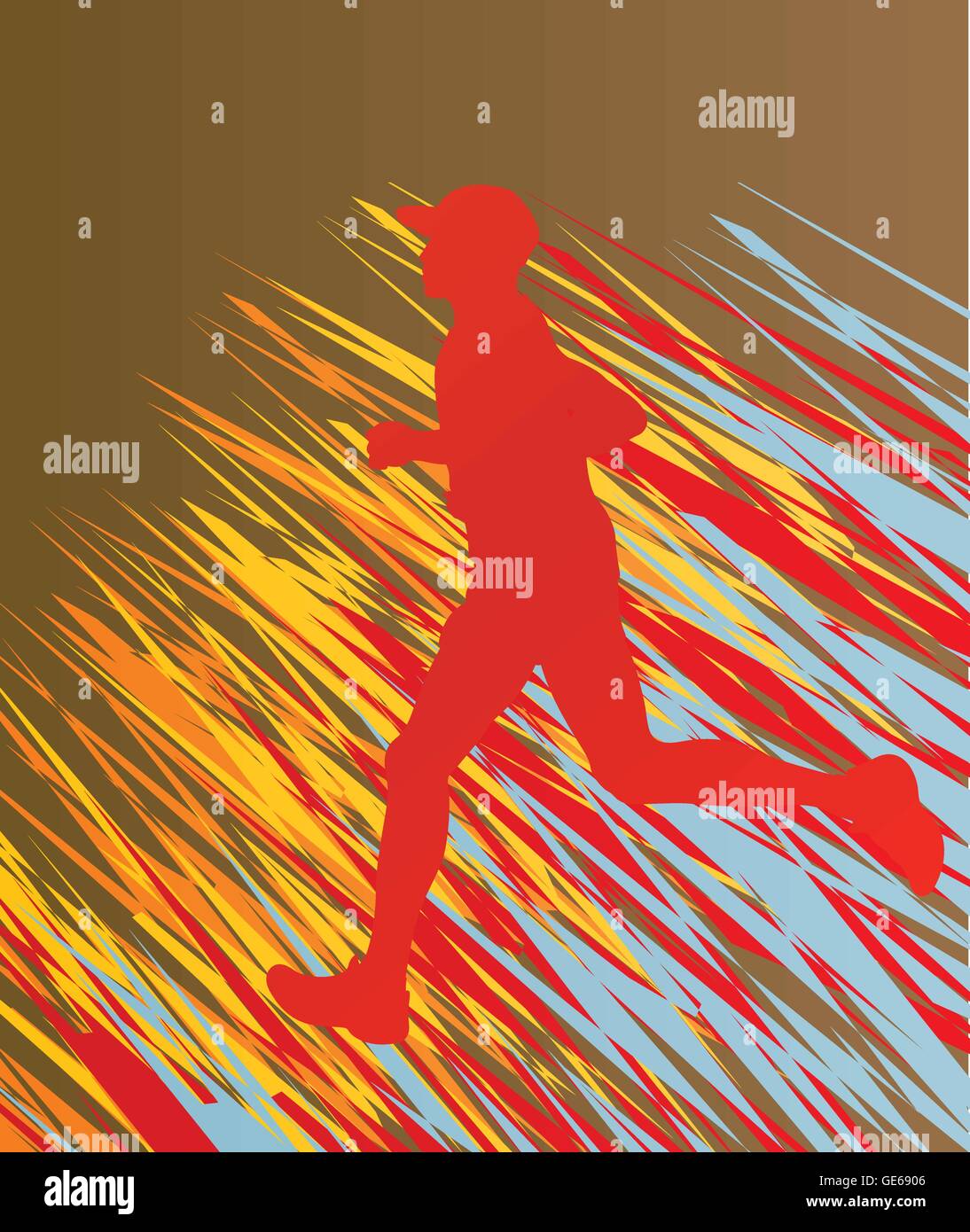 Silhouette of runner vector in front of colorful abstract background ...
