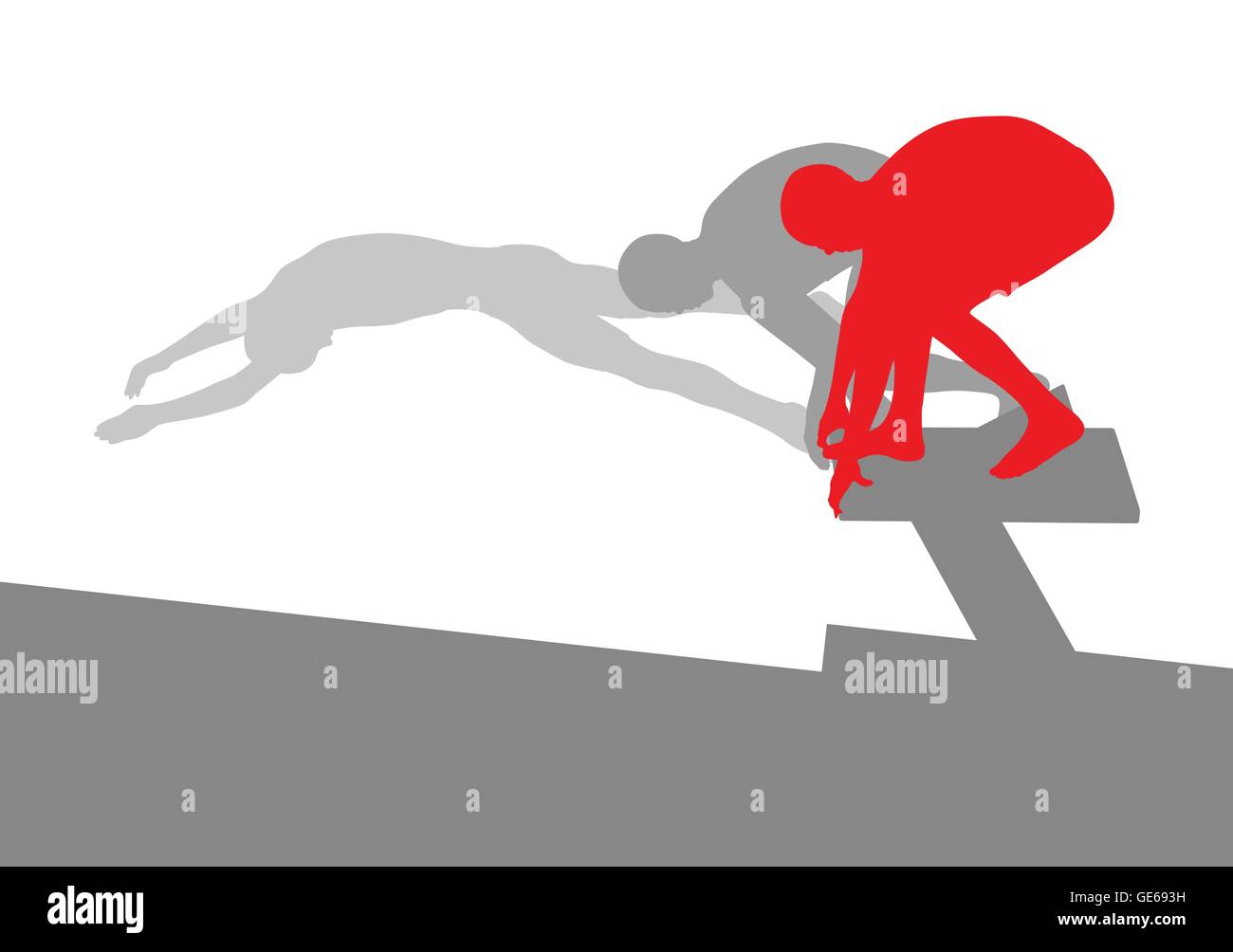 Swimmer position for jump on starting block vector background concept ...