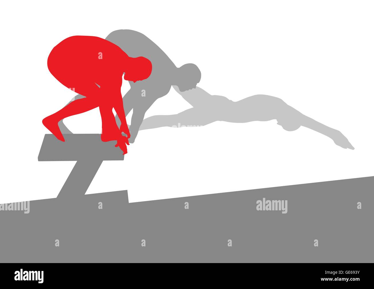 Swimmer position for jump on starting block vector background concept ...