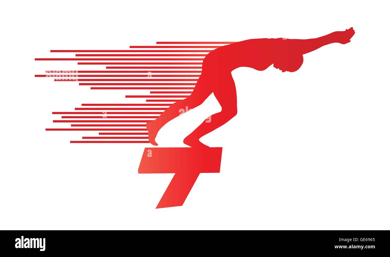 Swimmer position for jump on starting block vector background concept ...