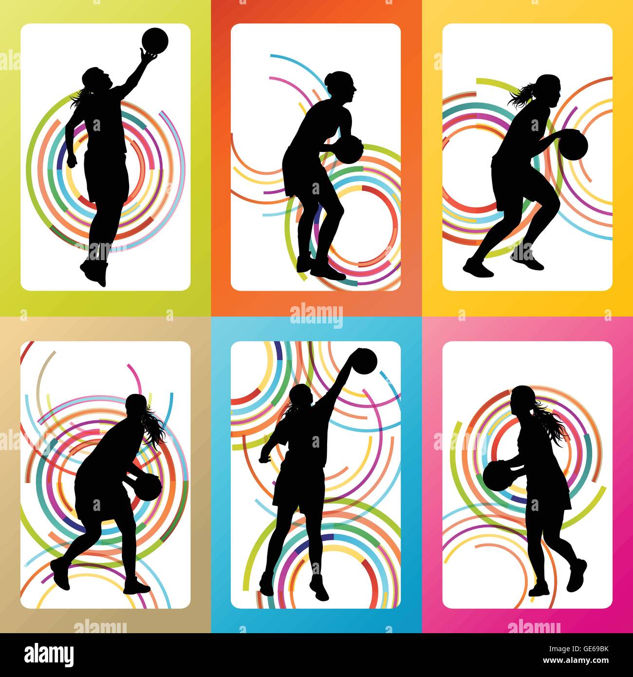 Basketball woman player vector background set concept Stock Vector ...