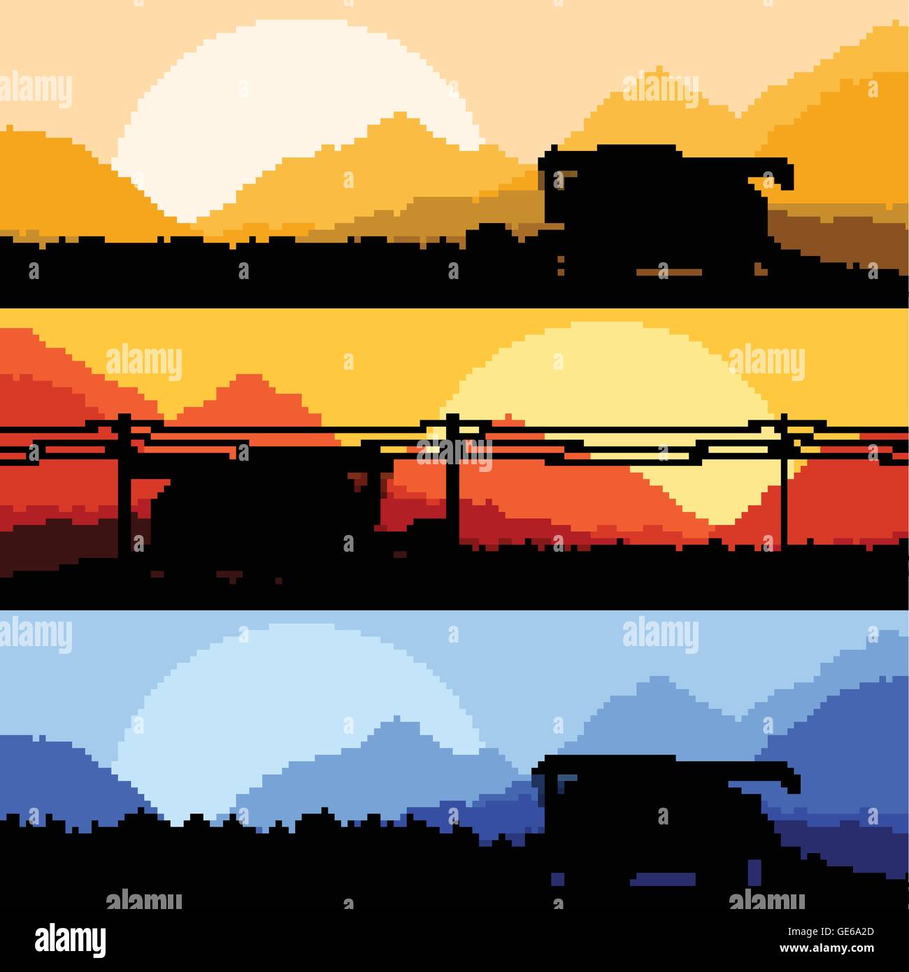 Combine harvesting crop in grain fields background vector illustration ...