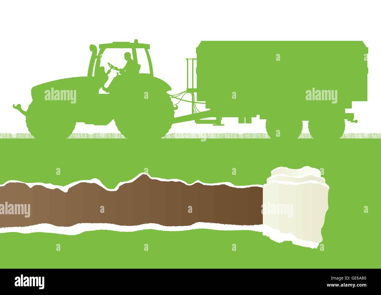 Agriculture tractor with corn trailer in cultivated country grain field ...