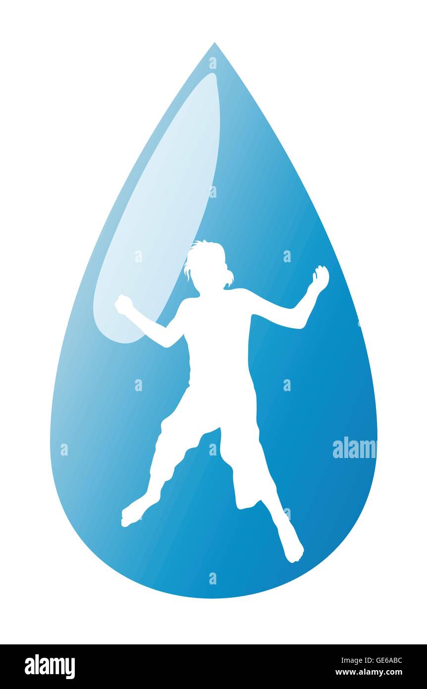 Conceptual happy jumping kid in blue water drop vector background Stock ...