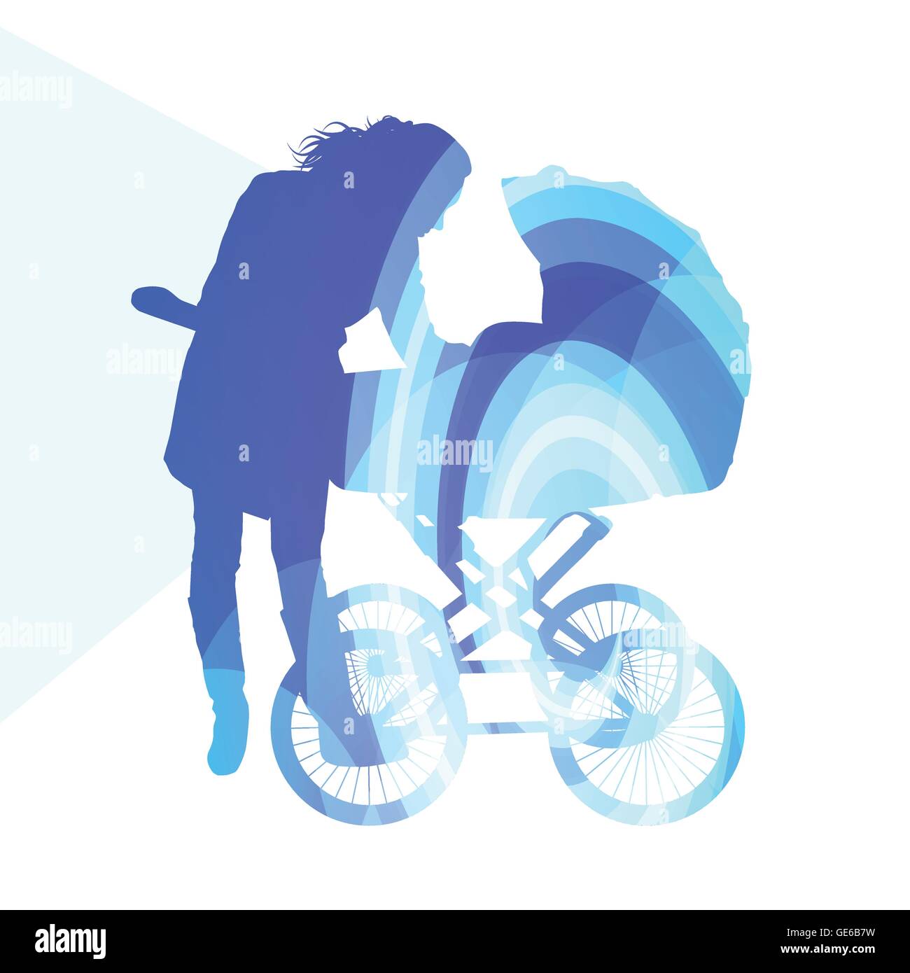 Mother with baby strollers, carriage walking woman silhouette ...