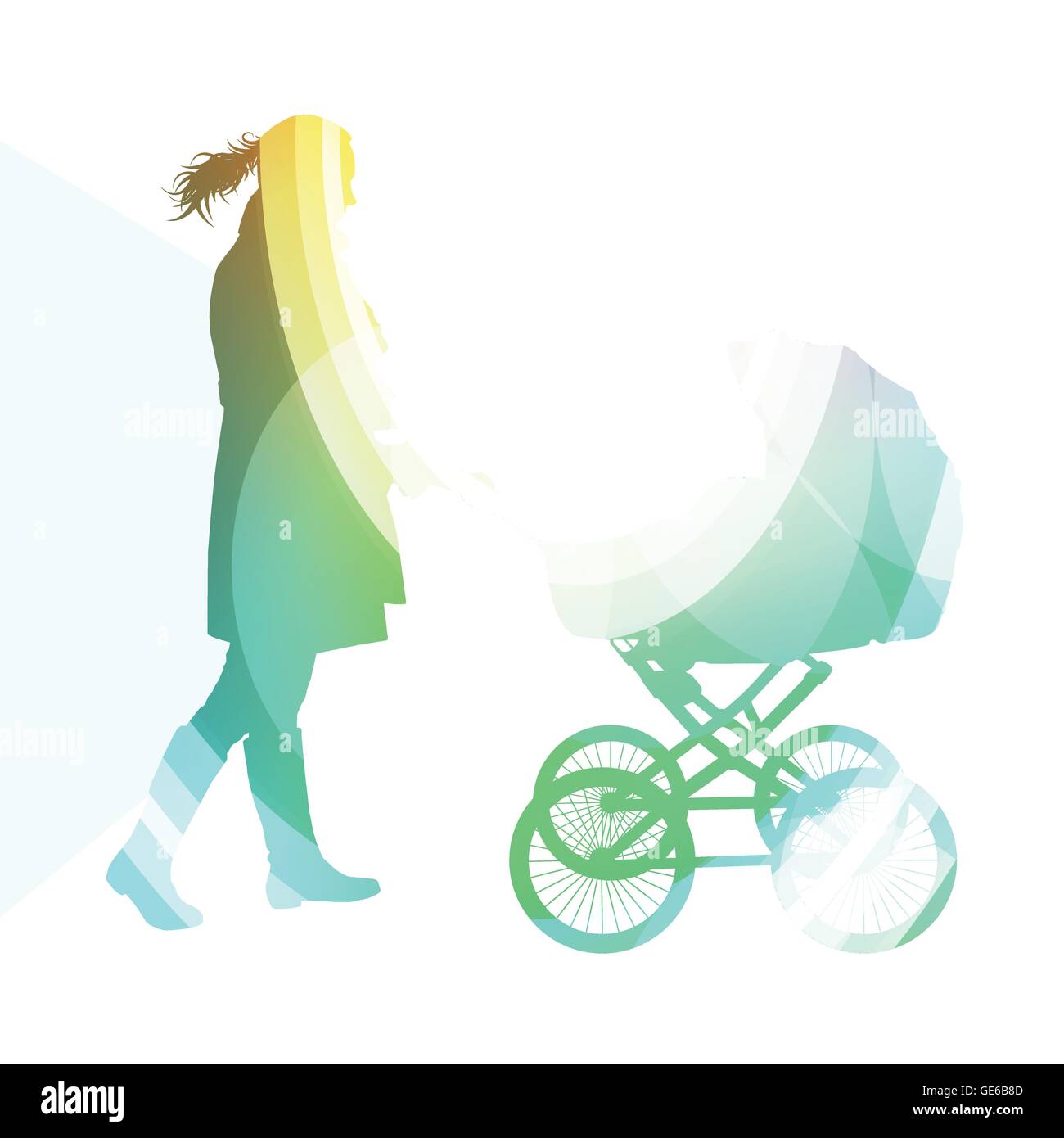 Mother with baby strollers, carriage walking woman silhouette ...