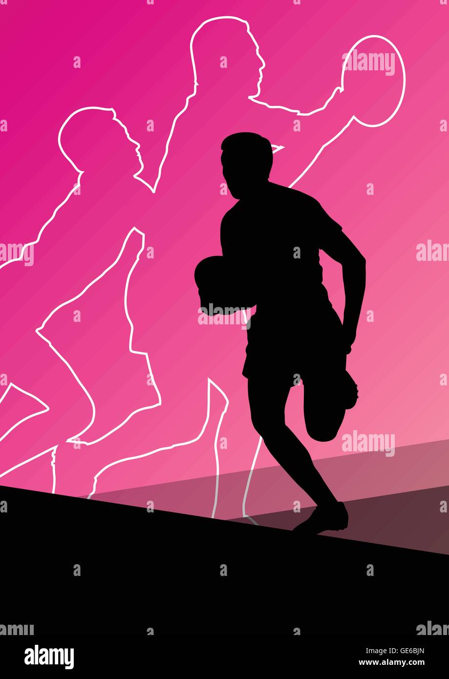 Rugby player active young men sport silhouettes abstract background ...