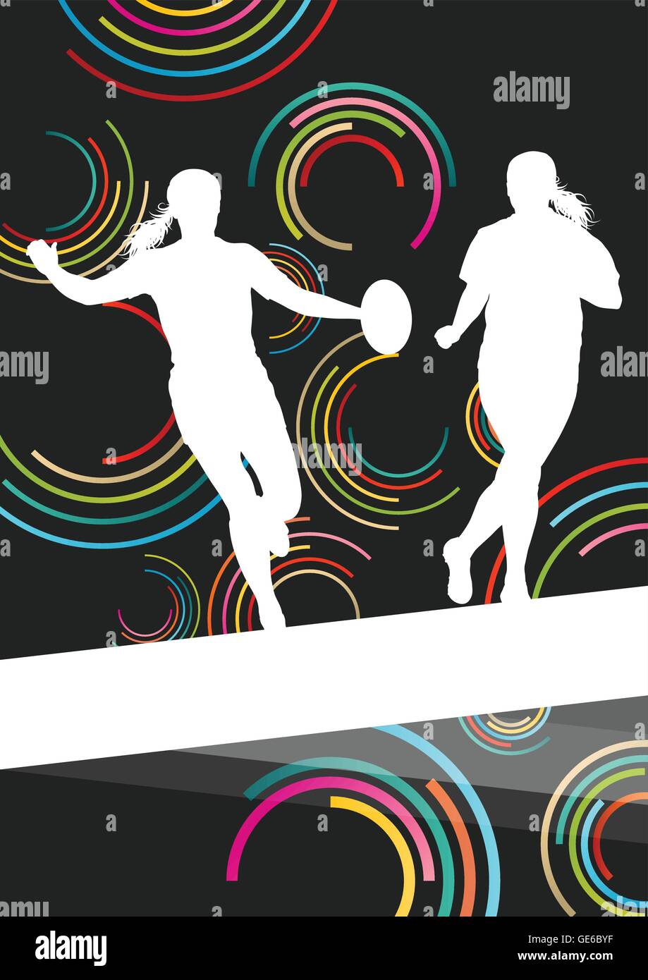 Rugby players young active women healthy sport silhouettes vector ...