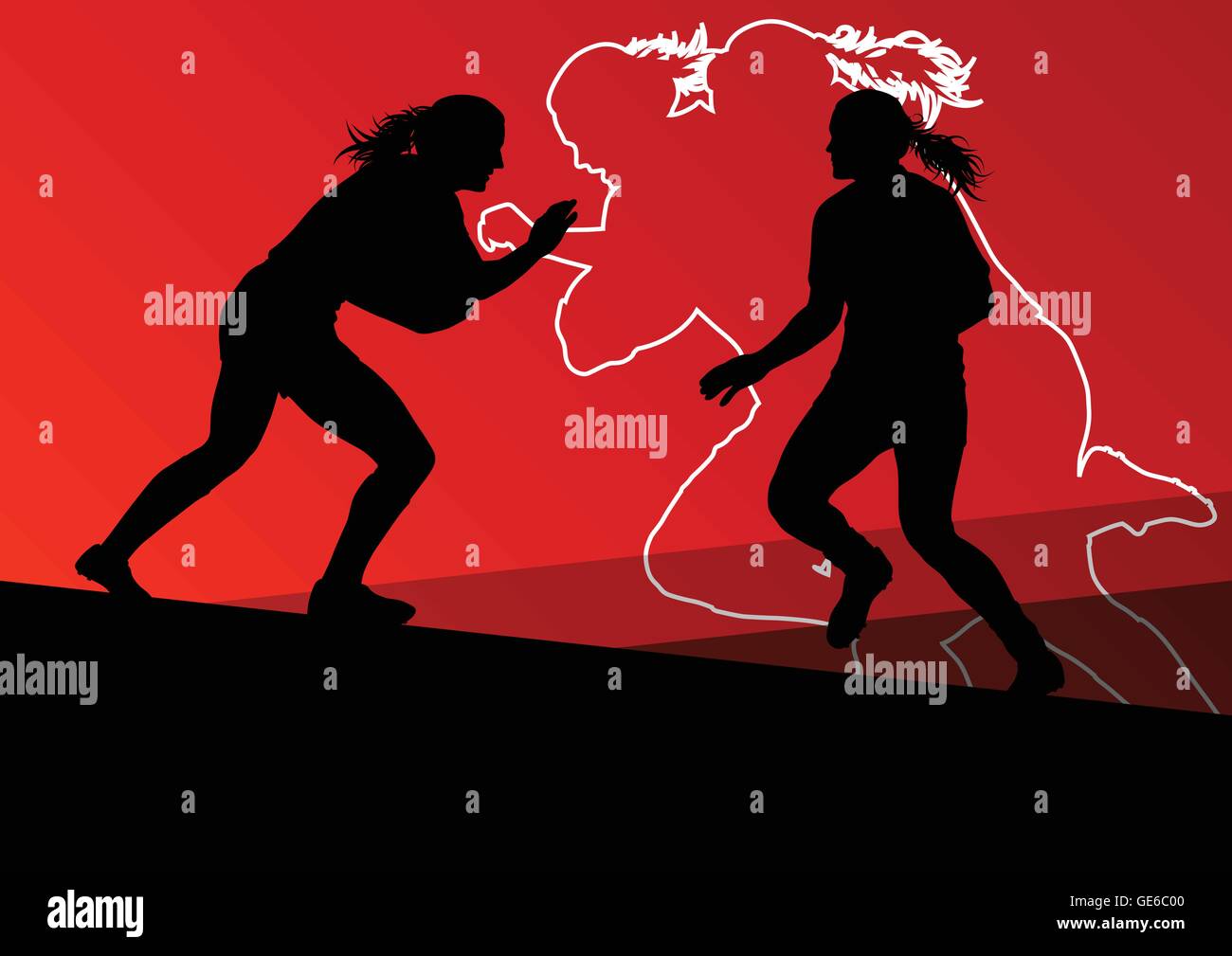 Rugby player active young women sport silhouettes abstract background ...