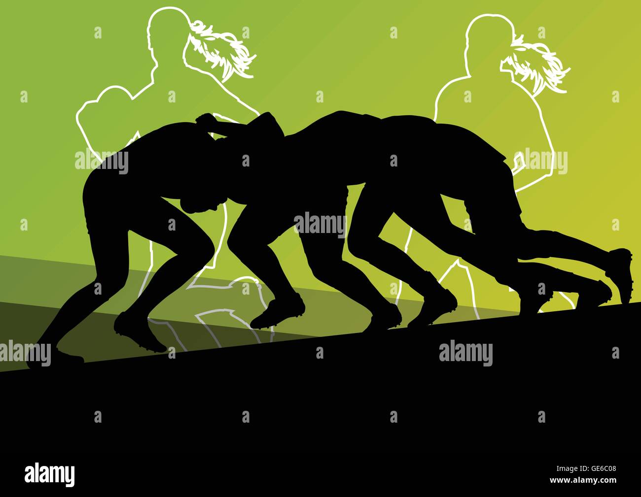 Rugby player active young women sport silhouettes abstract background ...