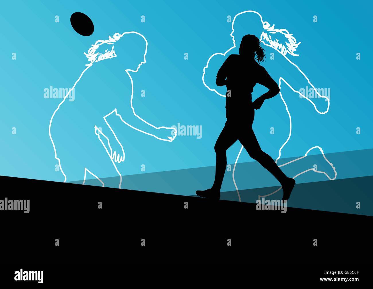Rugby player active young women sport silhouettes abstract background ...