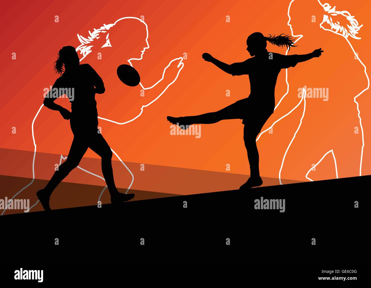 Rugby player active young women sport silhouettes abstract background ...