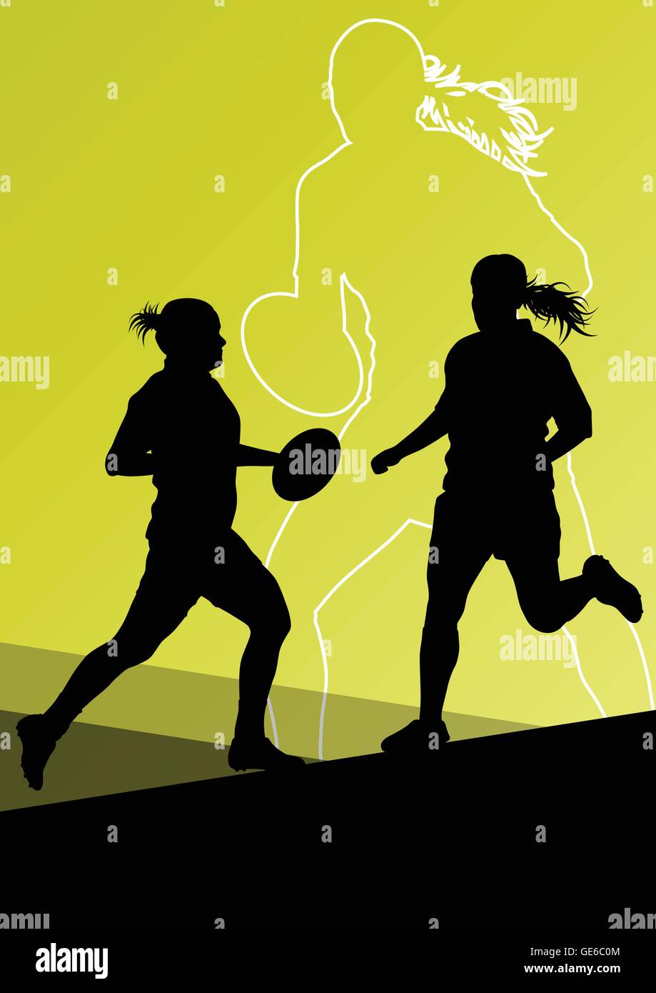 Rugby player active young women sport silhouettes abstract background ...