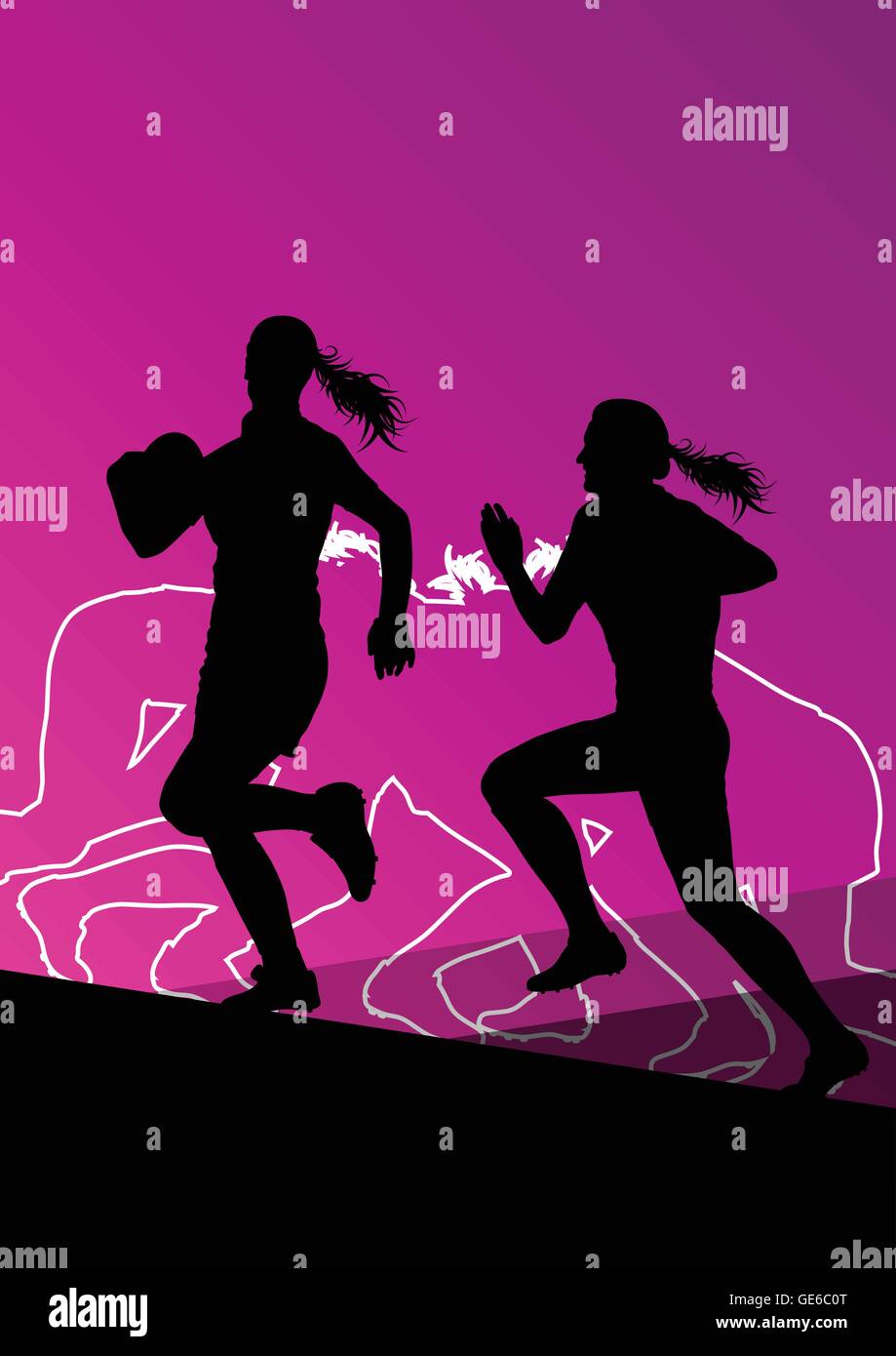 Rugby player active young women sport silhouettes abstract background ...