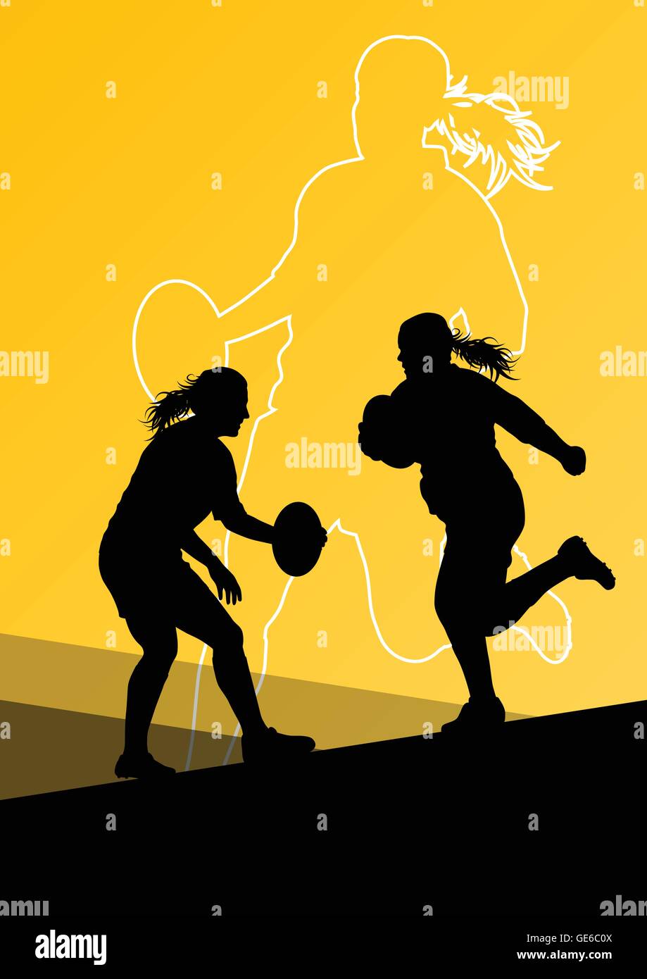 Rugby player active young women sport silhouettes abstract background ...