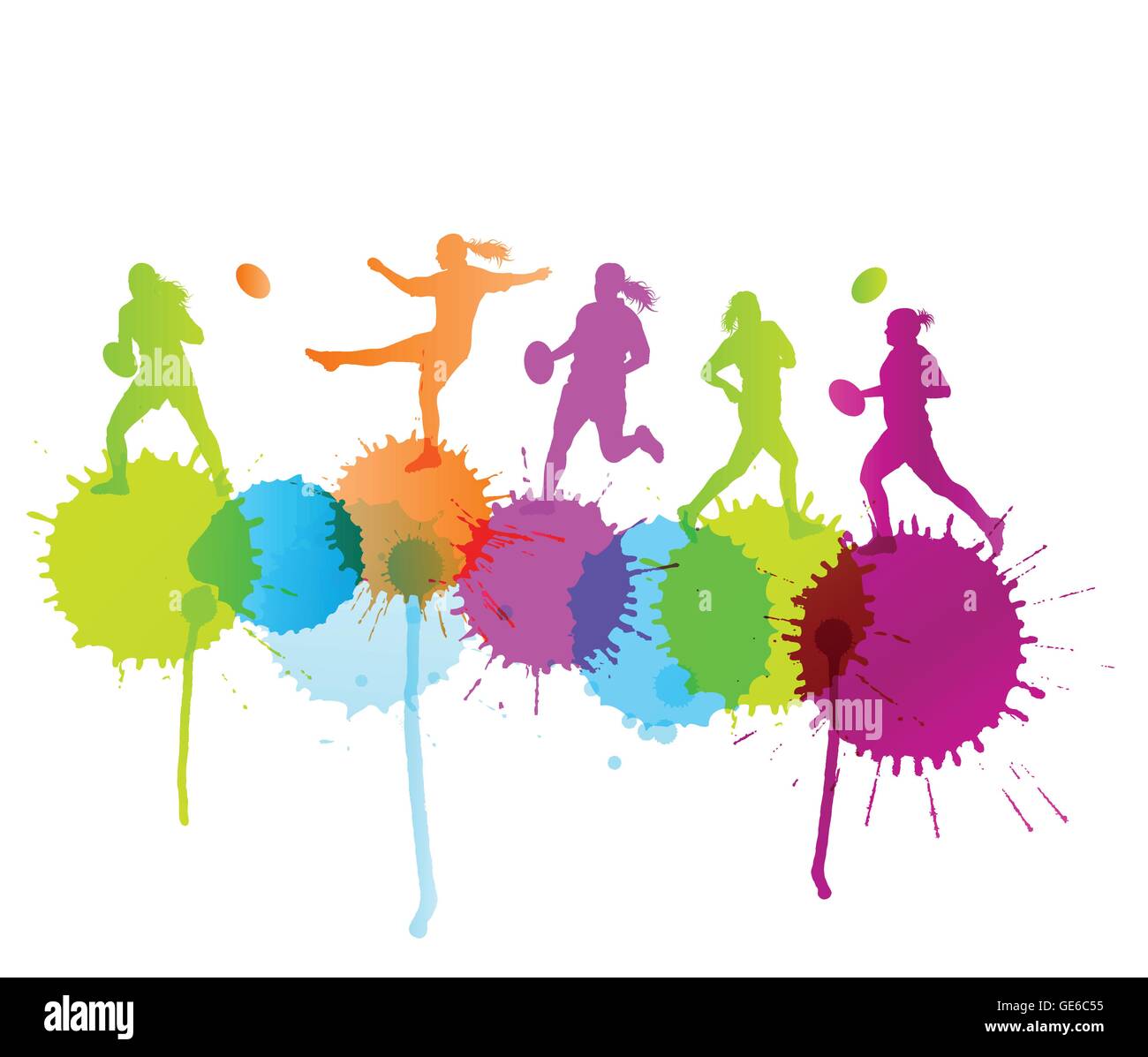 Rugby player woman active sport vector background concept with color ...