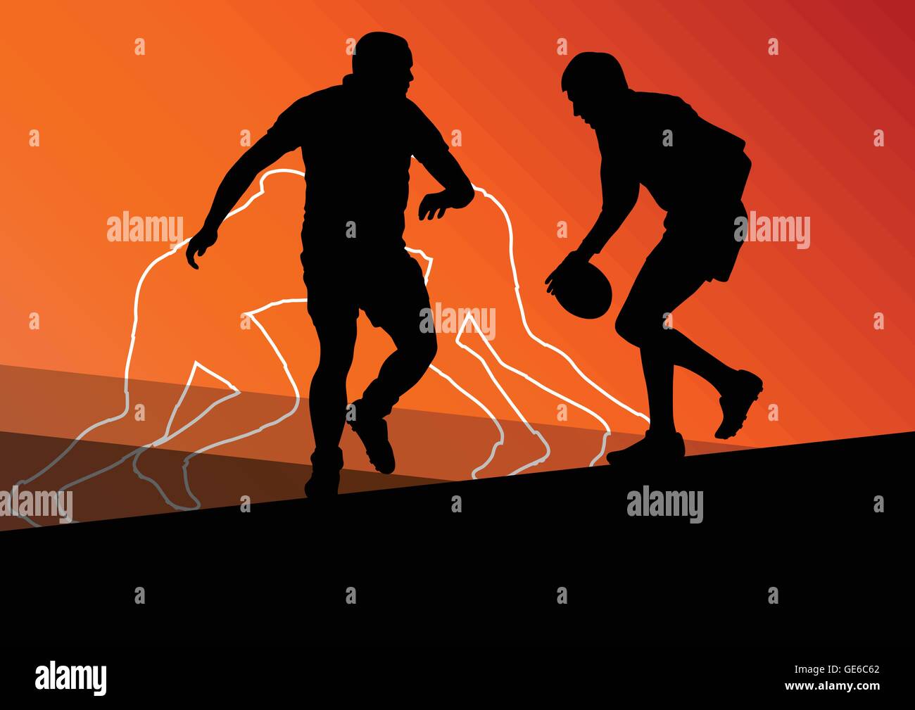 Rugby player active young men sport silhouettes abstract background ...