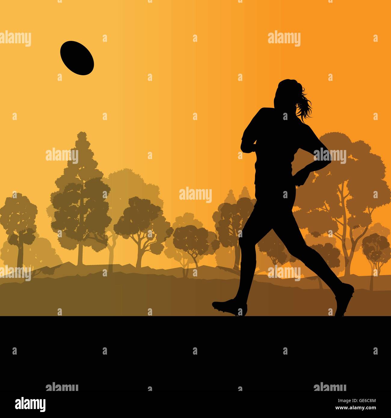 Woman rugby silhouette in countryside nature background illustration ...