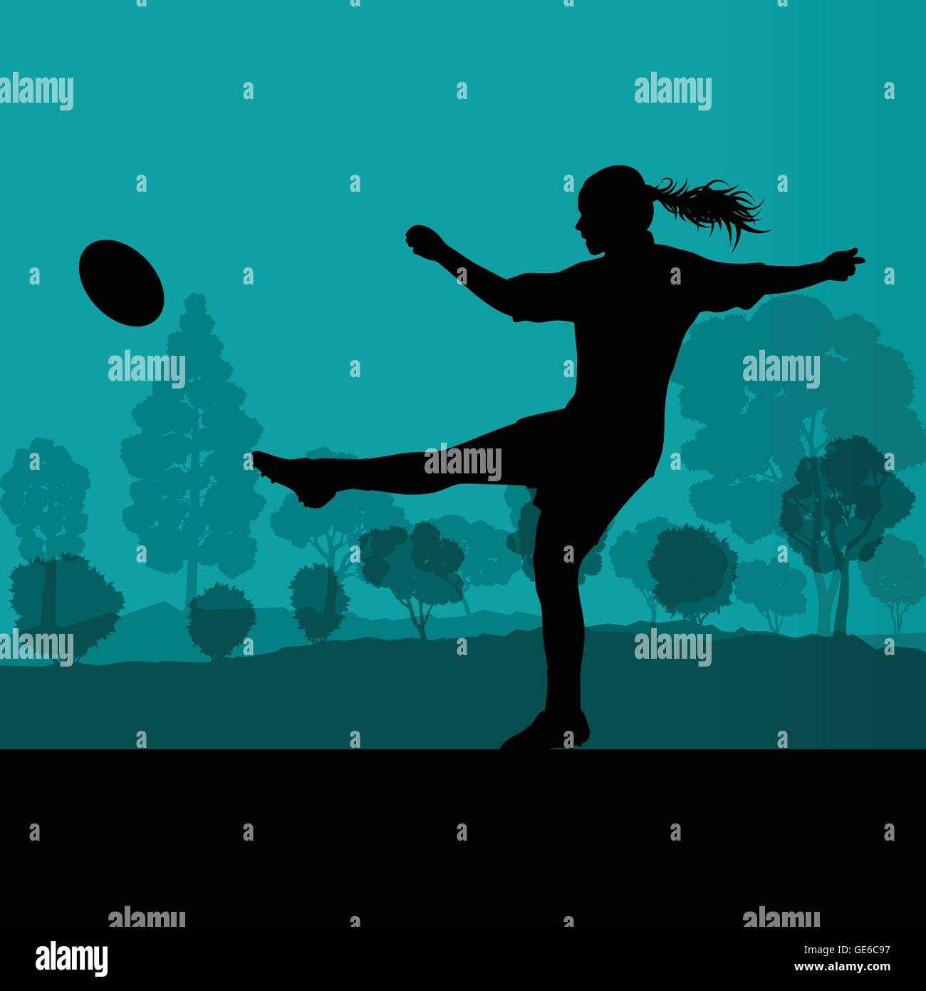 Woman rugby silhouette in countryside nature background illustration ...