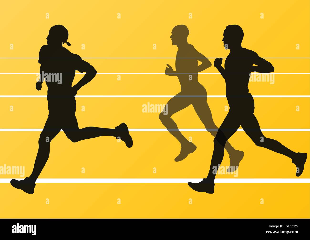 Marathon runners running silhouettes in sport stadium landscape ...