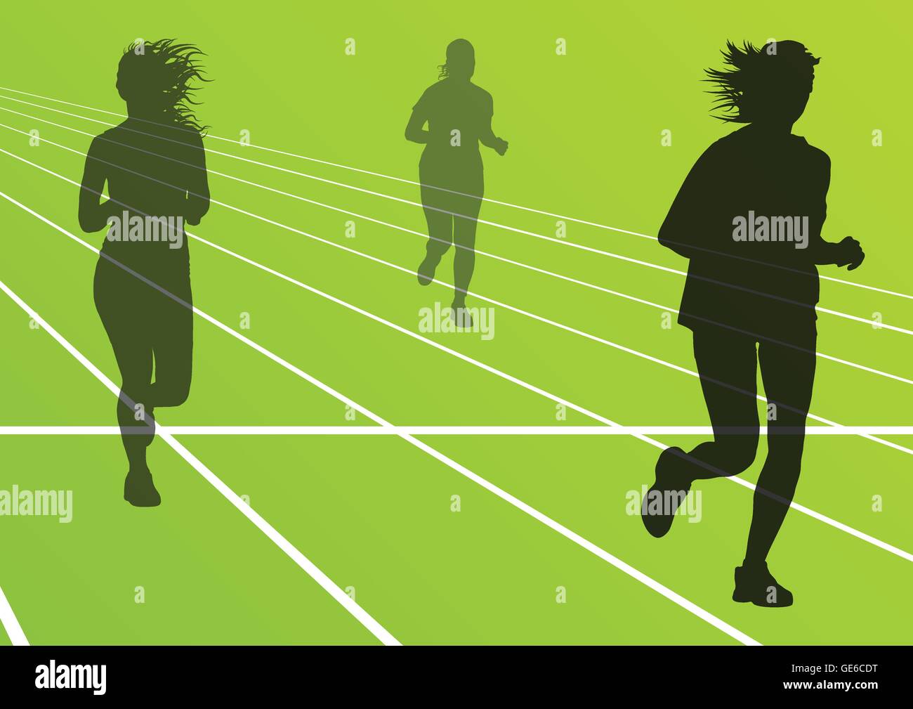 Marathon runners running silhouettes in sport stadium landscape ...