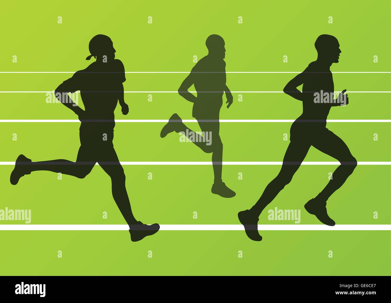 Marathon runners running silhouettes in sport stadium landscape ...