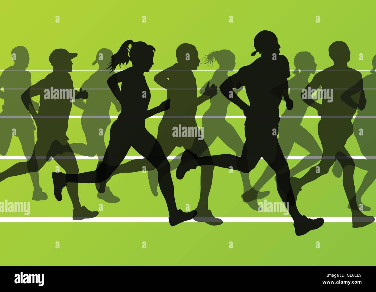 Marathon runners running silhouettes in sport stadium landscape ...