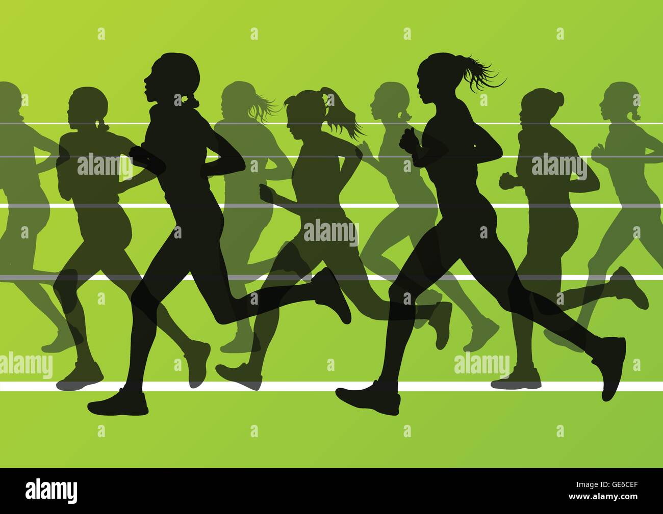 Marathon runners running silhouettes in sport stadium landscape ...