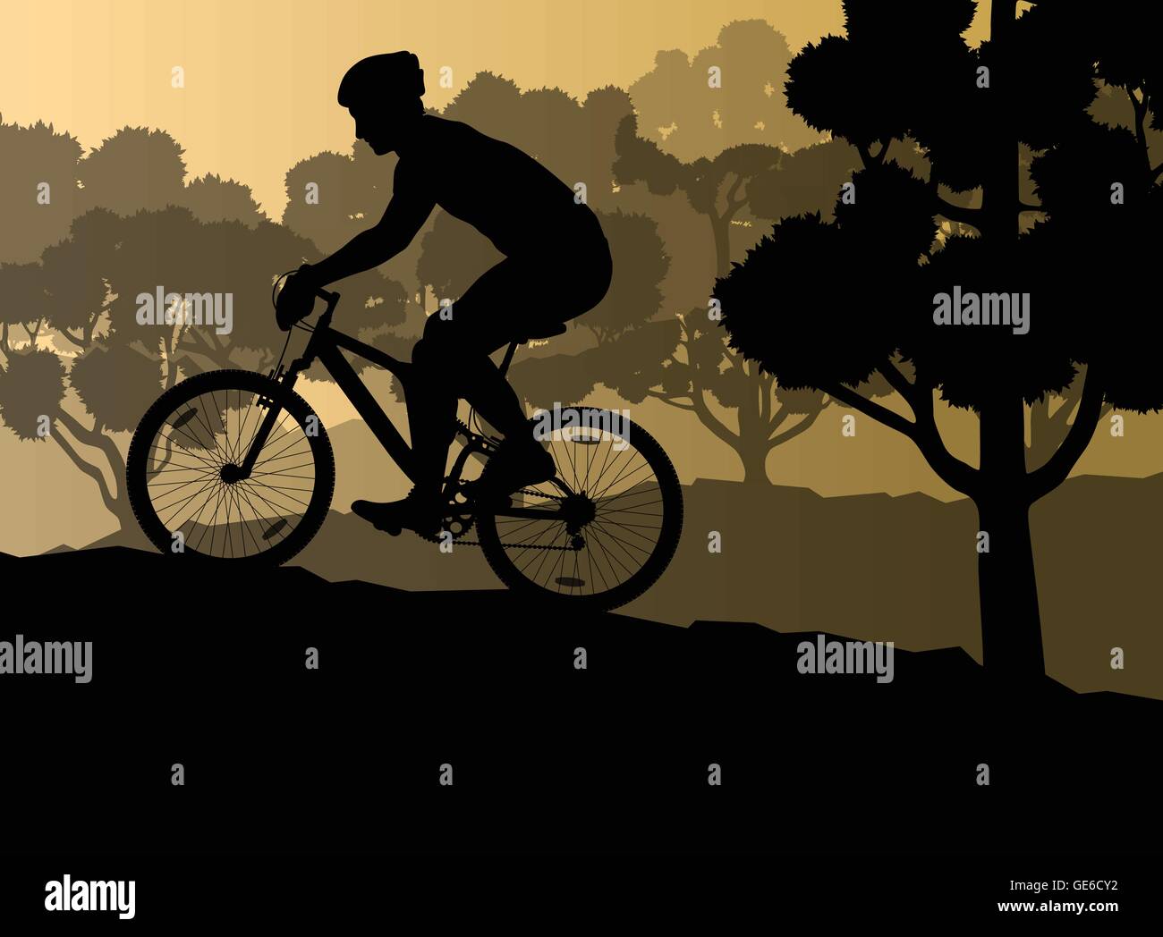 Active cyclists bicycle riders in romantic wild mountain nature ...