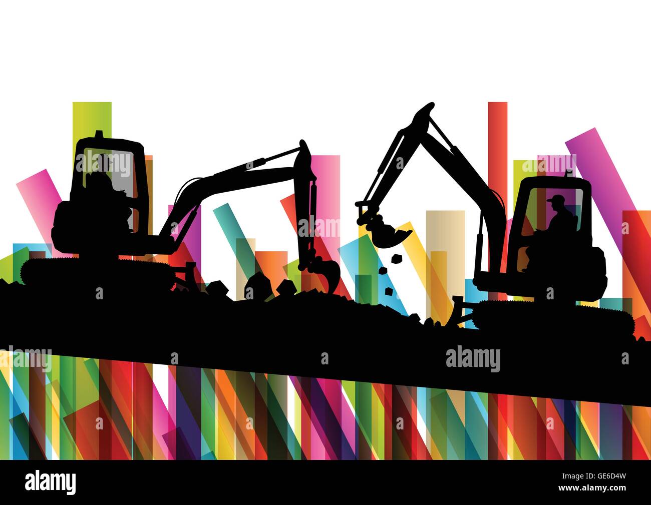 Excavator bulldozer industrial land digging machinery silhouette in ...