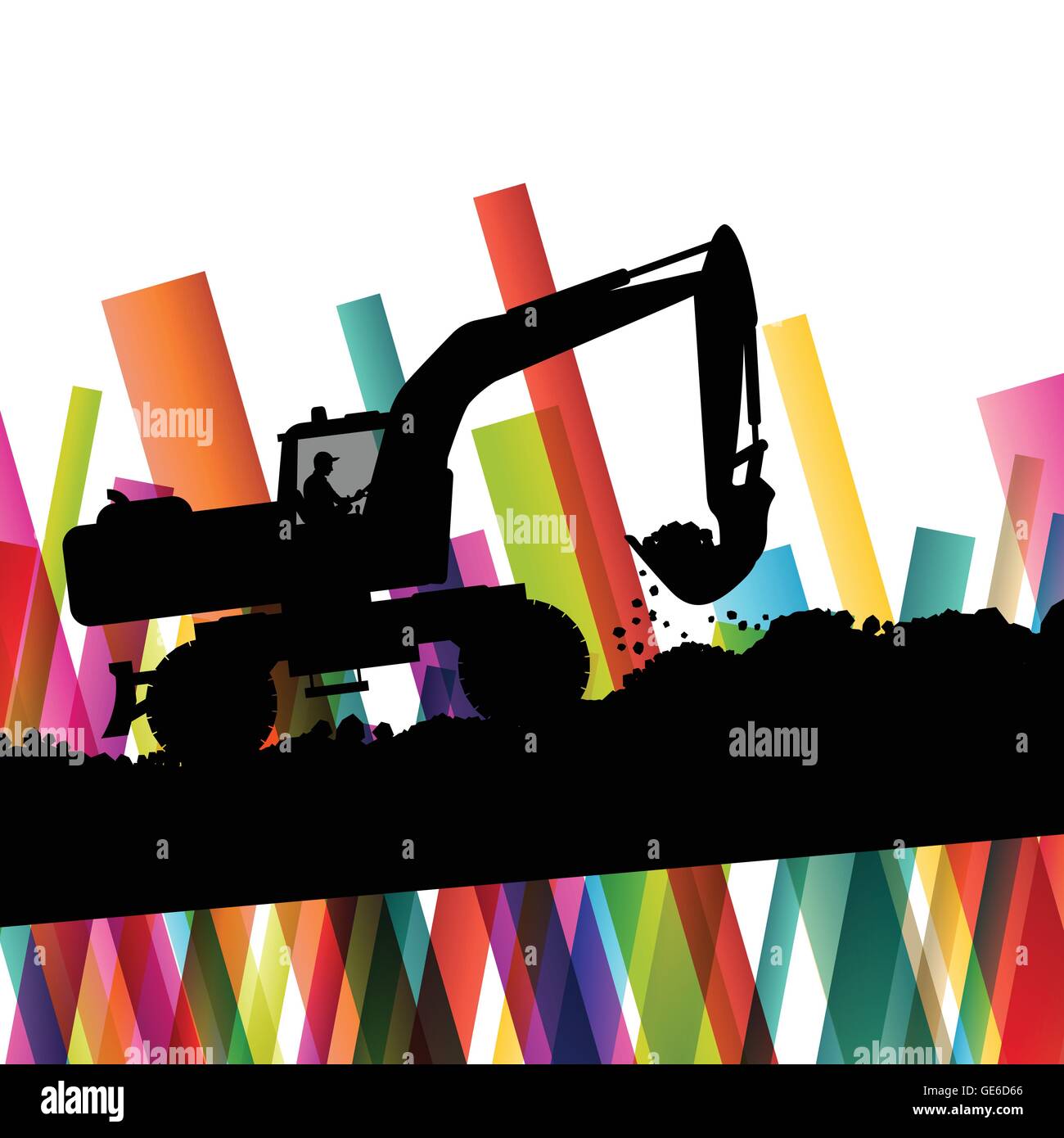 Excavator bulldozer industrial land digging machinery silhouette in ...