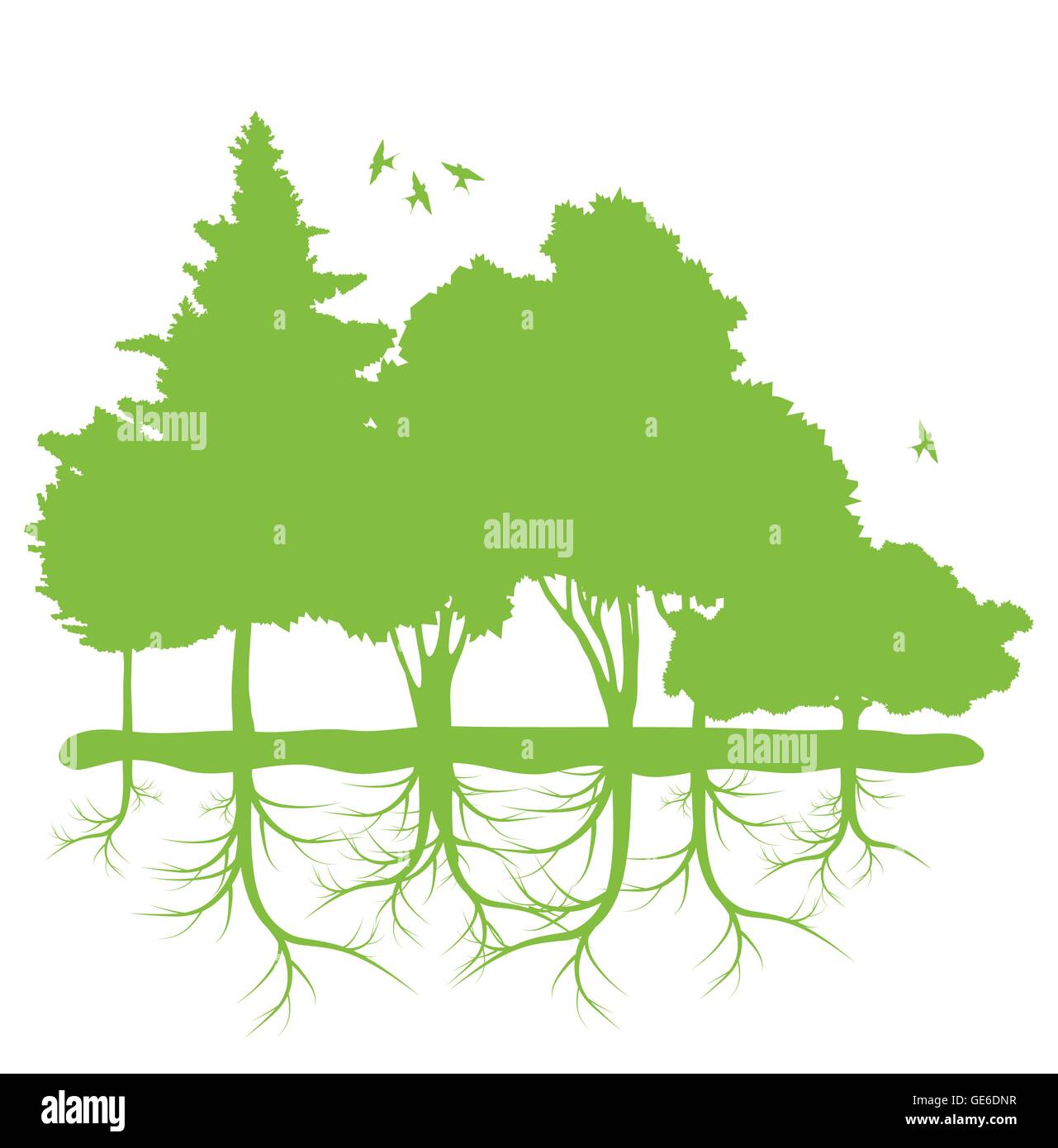Trees with roots background ecology planet vector concept Stock Vector ...