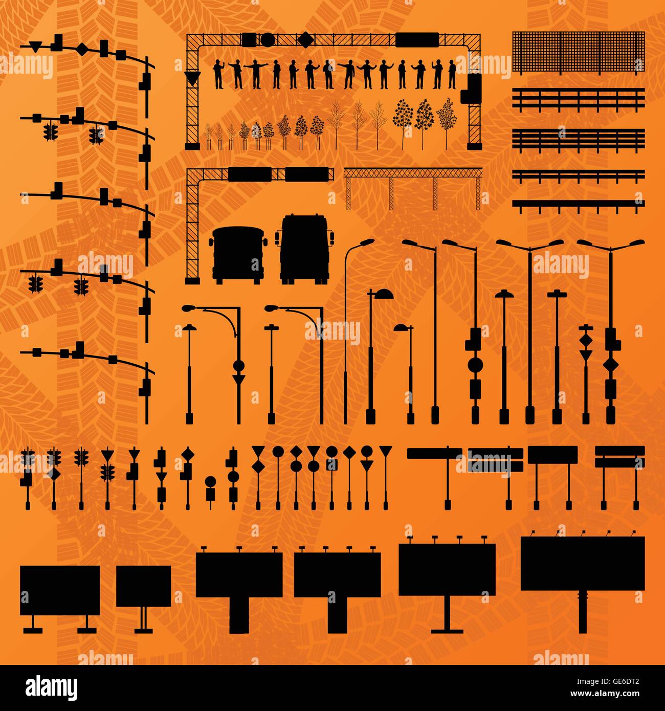 Road infrastructure signs, lightning, traffic lights, fences, walls ...