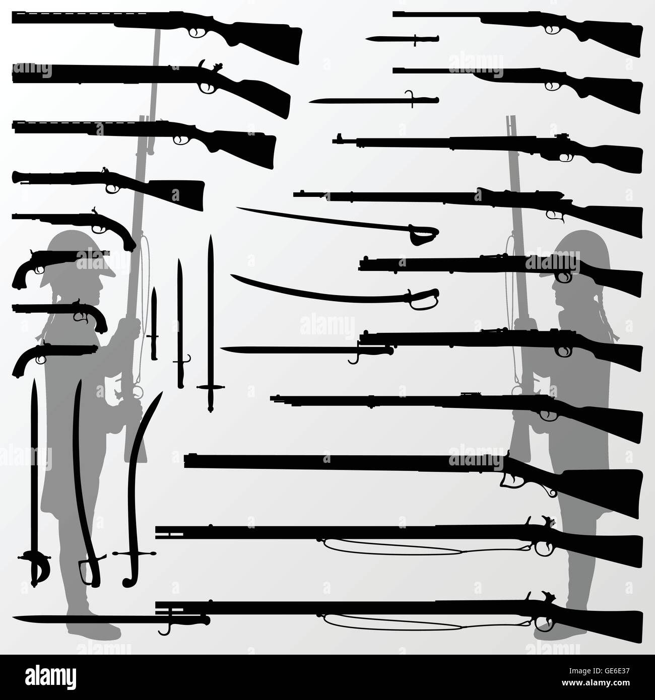 Vintage old war and hunting weapons, rifles, guns, swords, knifes ...